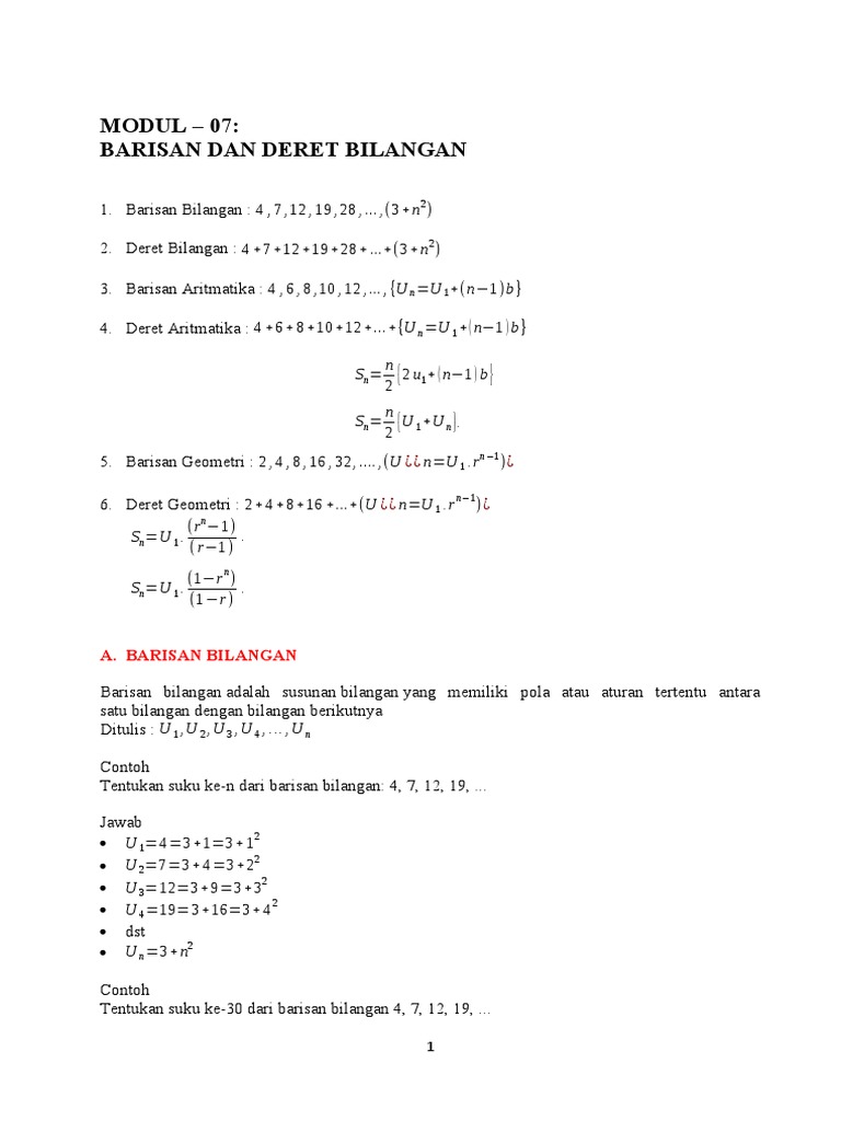 M07 Barisan Dan Deret Bilangan 2021-01 - KLS A | PDF
