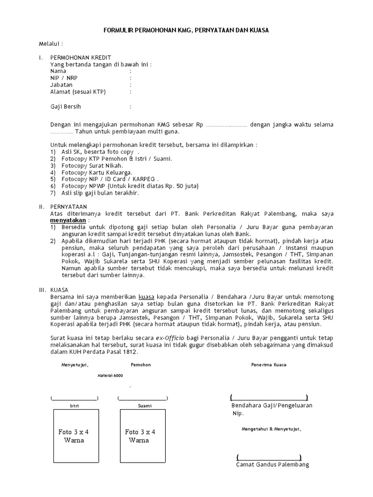 Form KMG Kec. Gandus Terbaru Formulir Persyaratan Pinjaman | PDF