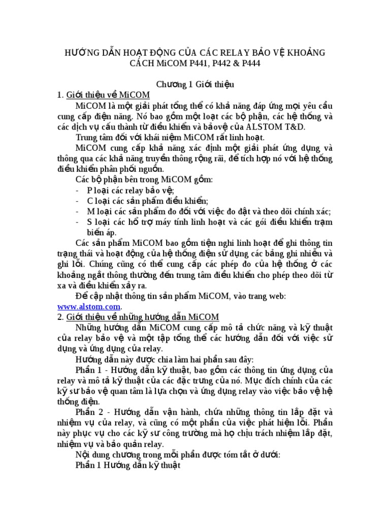 Hướng Dẫn Hoạt Động Của Các Relay Bảo Vệ Khoảng Cách Micom p441, p442 & p444 - 108463 | PDF