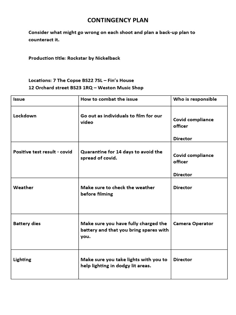 Contingency Plan Template | PDF