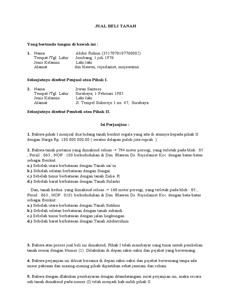 Akta Jual Beli Tanah | PDF