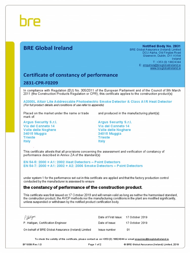 BRE Global Ireland: Certificate of Constancy of Performance | PDF ...