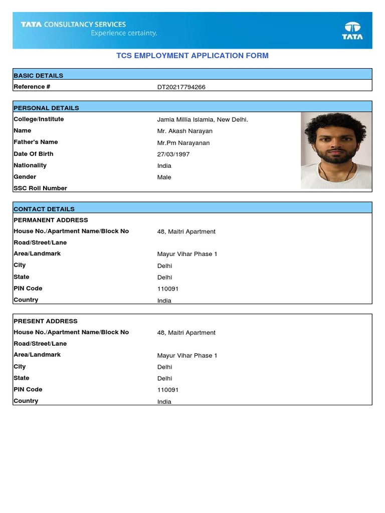 Tcs Employment Application Form | PDF | Background Check | Common Law