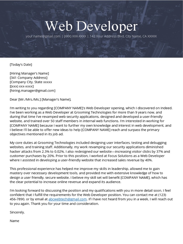 Web Developer Cover Letter Template | PDF | Résumé | Usability