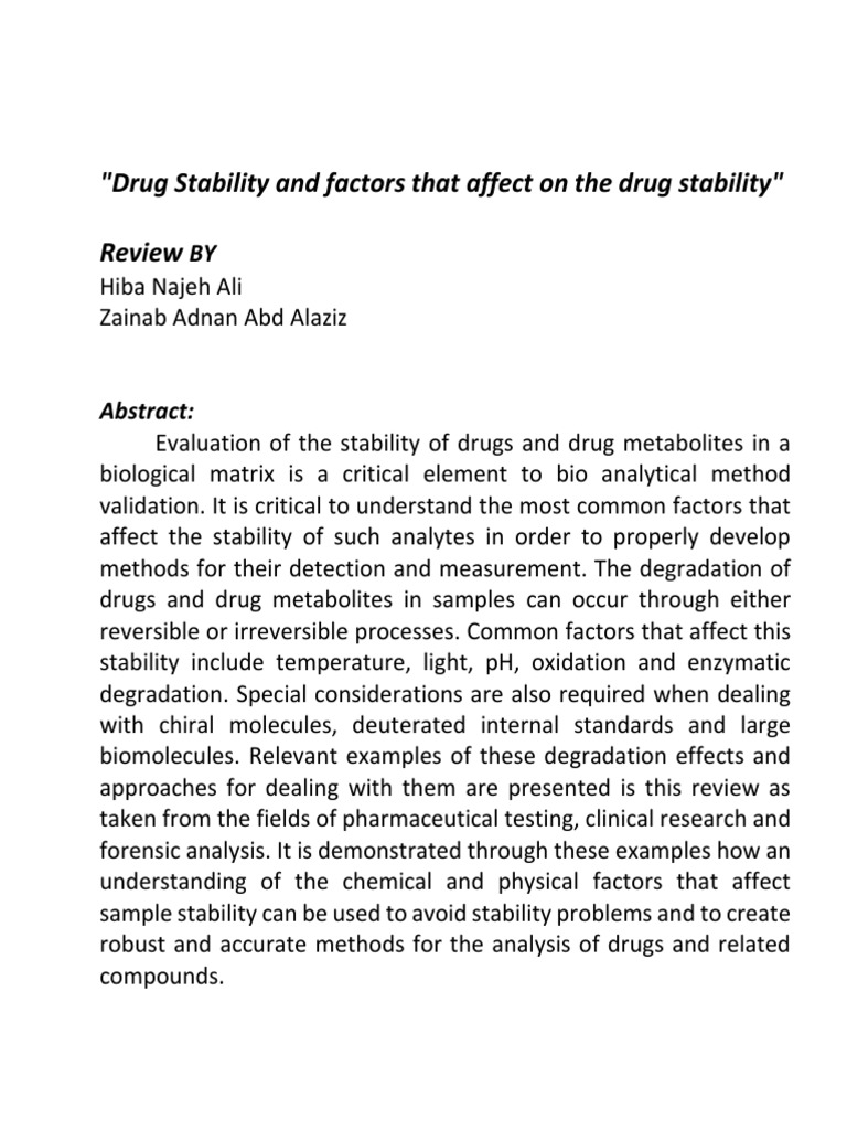 Drug Stability and Factors That Affect On The Drug Stability | PDF ...
