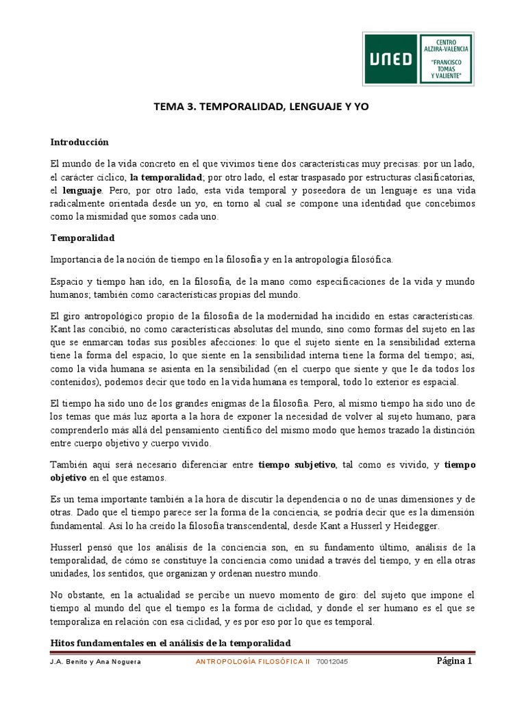 Tema 3. Temporalidad, Lenguaje y Yo | PDF | Martin Heidegger | Edmund ...