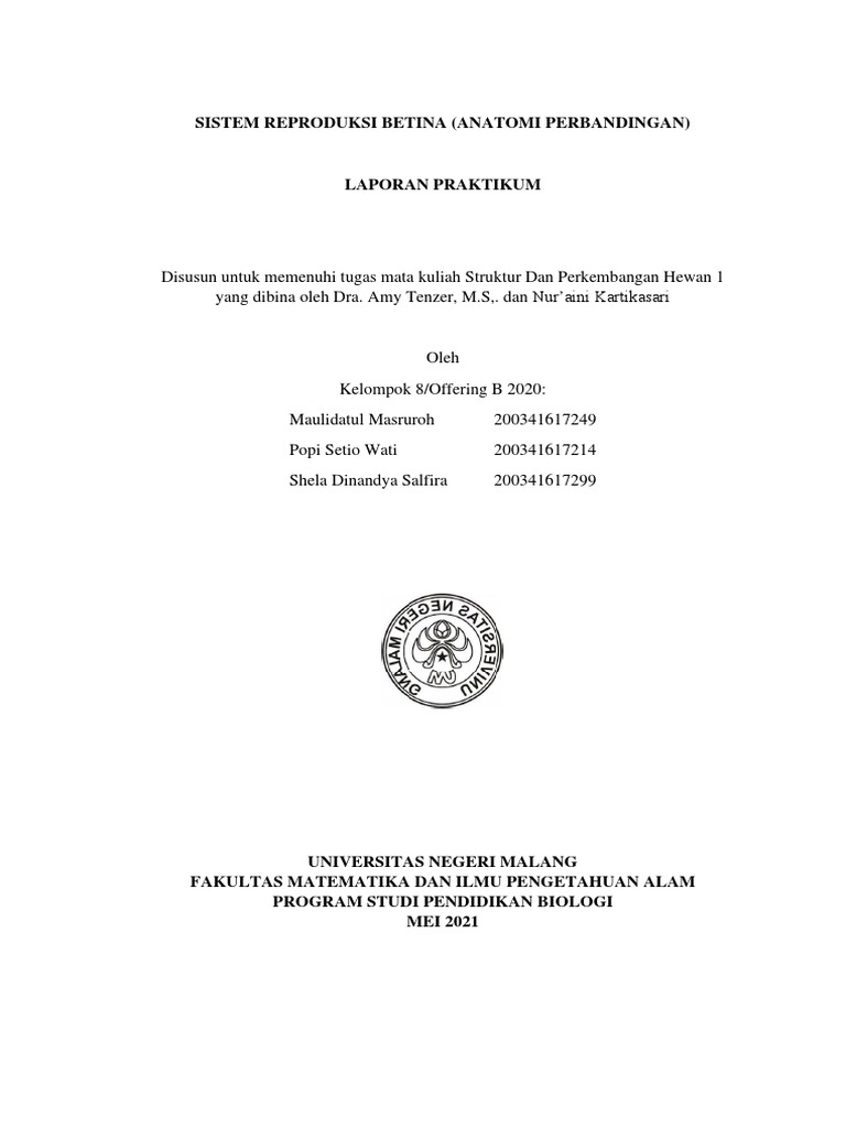 Kelompok 8 - B - Laporan Praktikum Sistem Reproduksi Betina (AP) | PDF