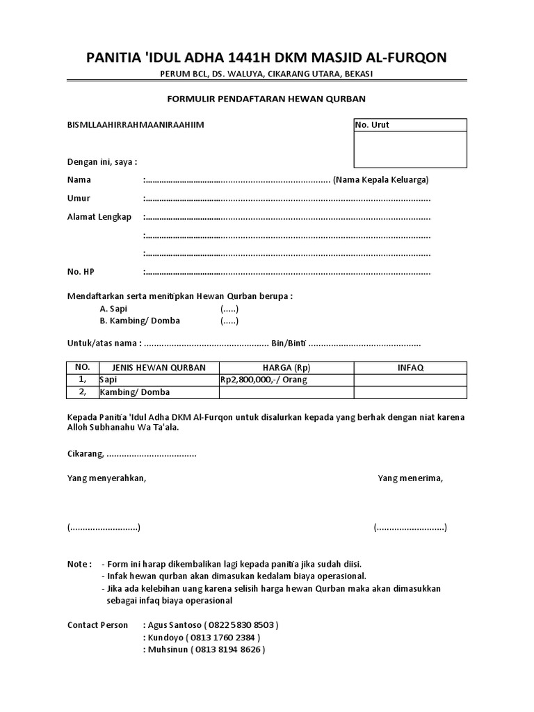 Form Pendaftaran Qurban | PDF