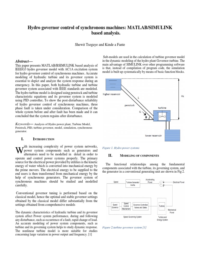 Hydro Governor Control of Synchronous Machines: MATLAB/SIMULINK Based ...