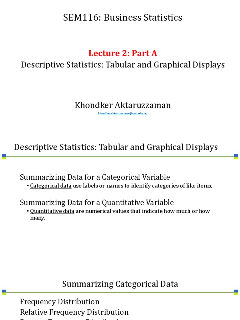Lecture 2 Part A Descriptive Statistics Tabular and Graphical Displays | PDF | Histogram ...