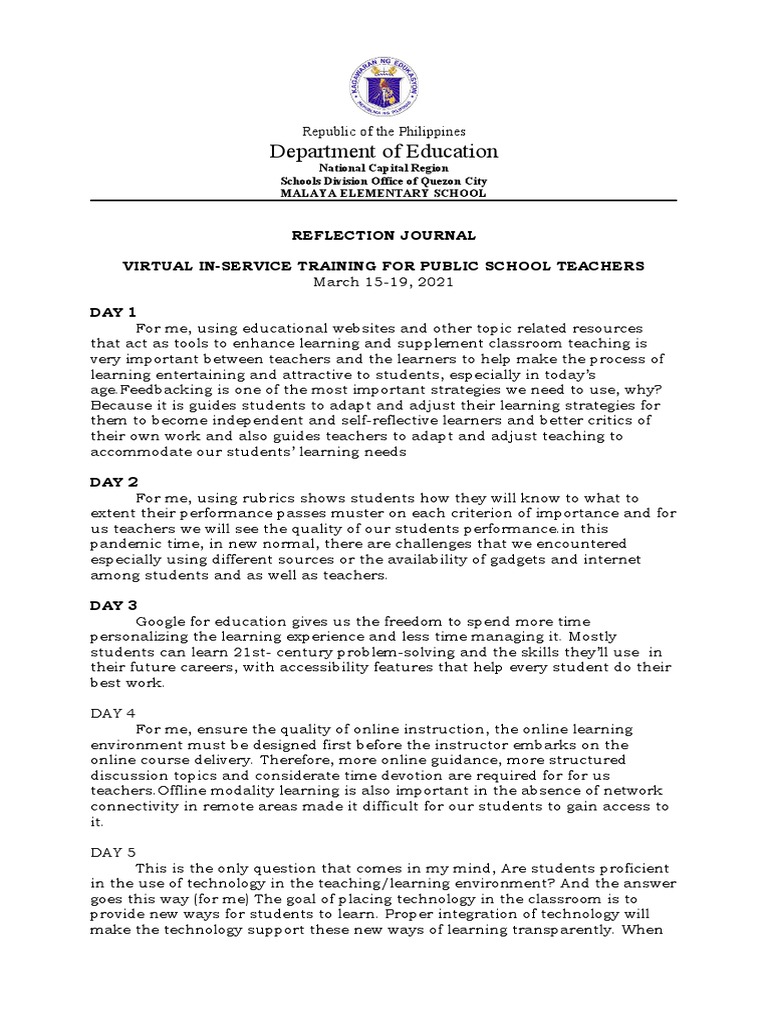 Reflection Inset | PDF | Educational Technology | Teachers