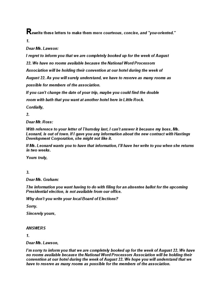 Ewrite These Letters To Make Them More Courteous, Concise, and "You ...