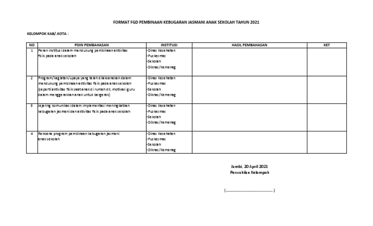 Format FGD Pembinaan Kebugaran JAsmani | PDF
