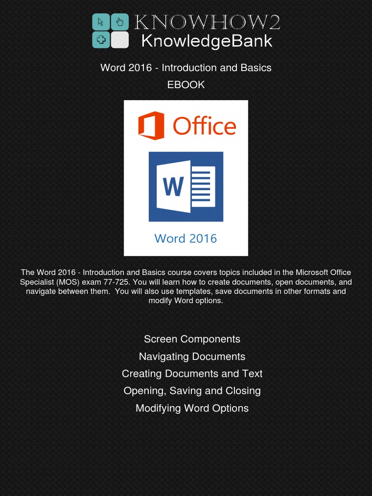 Word 2016 Basics: MOS Exam Prep Guide | PDF | Page Layout | Window ...