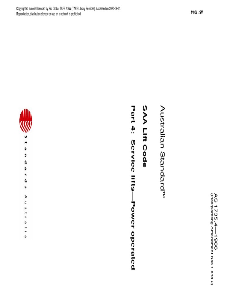 As 1735.4 Service Lift | PDF | Door | New South Wales