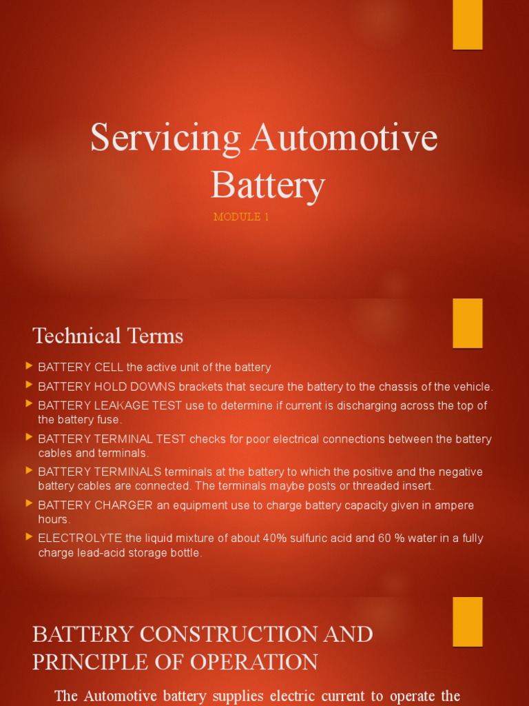 Servicing Automotive Battery | PDF | Rechargeable Battery | Battery Charger