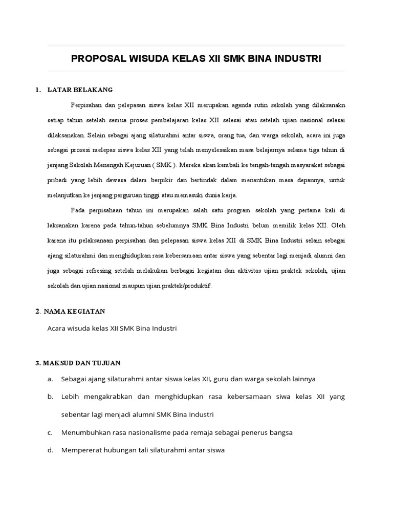 Proposal Wisuda Kelas XII SMK Bina Industri | PDF