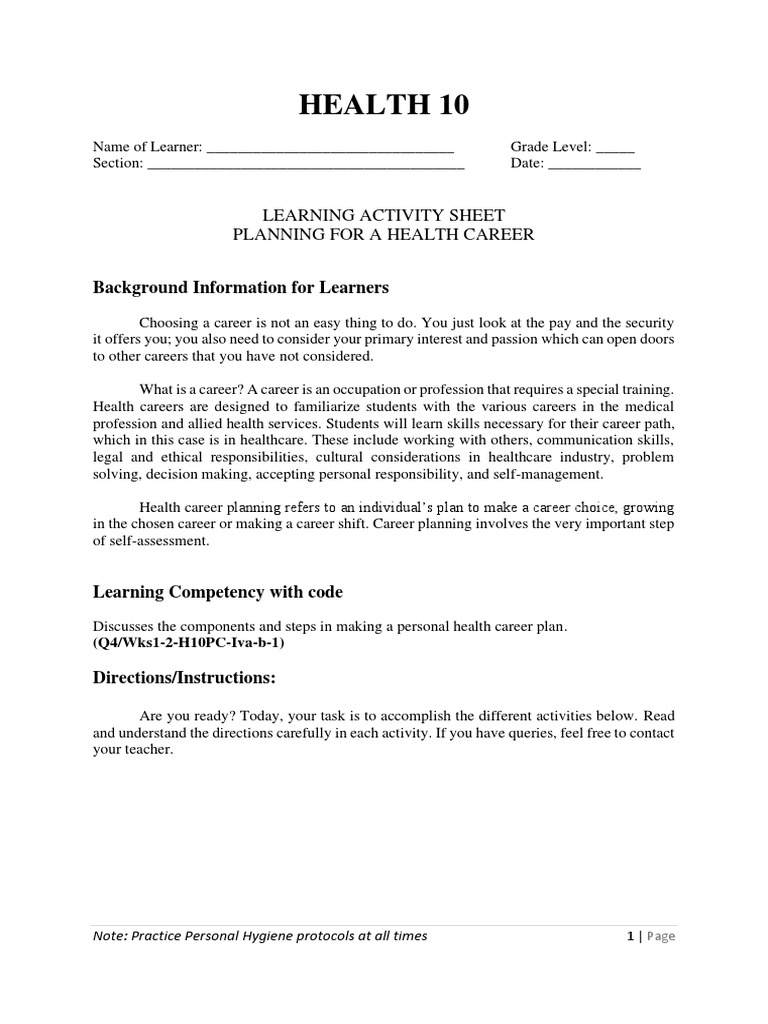 Health 10 LAS Q4 | PDF | Health Care | Hospital