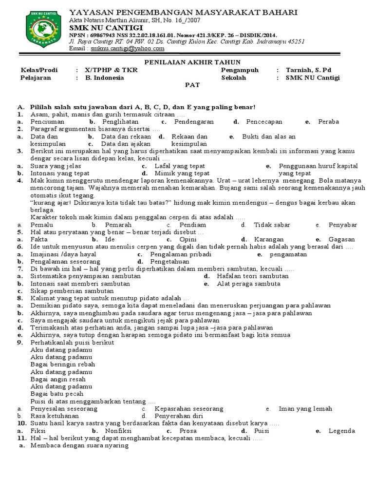 B. Indonesia KLS X Pat 2021 | PDF