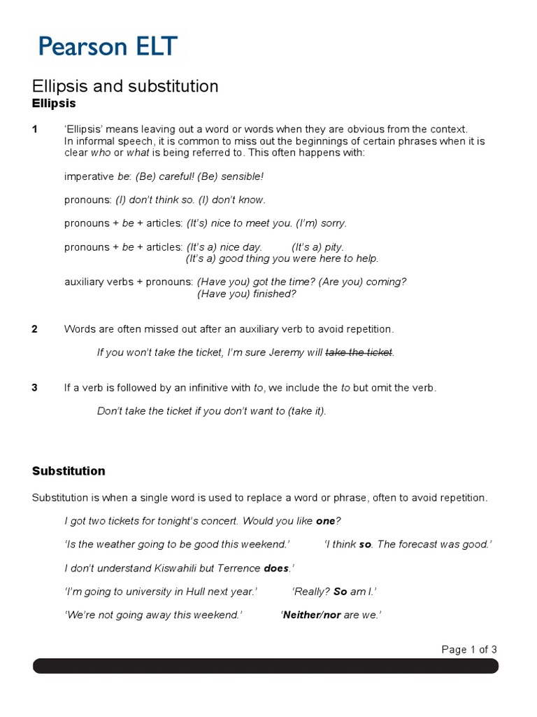 Ellipsis and Substitution Advanced Grammar Reference | PDF | Pronoun | Verb