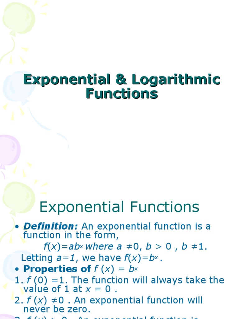 Exponential & Logarithmic Functions | PDF | Logarithm | Exponentiation