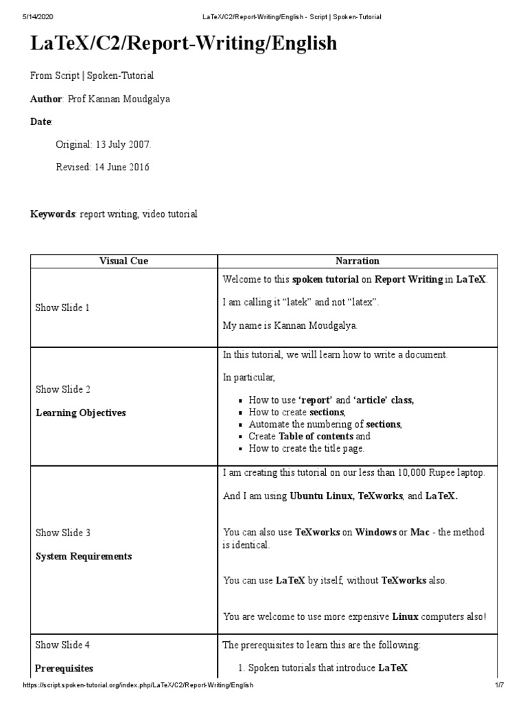 Latex/C2/Report-Writing/English: Author: Prof Kannan Moudgalya Date ...