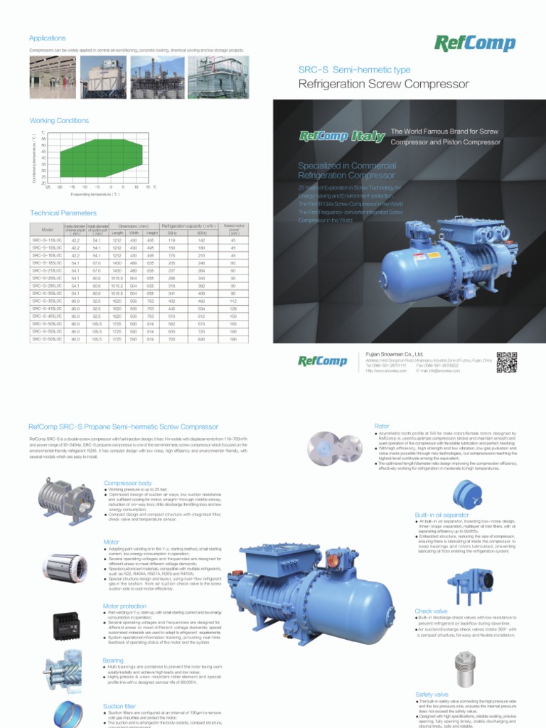18 RefComp-SRC-S Semi-Hermetic Type Refrigeration Screw Compressor | PDF