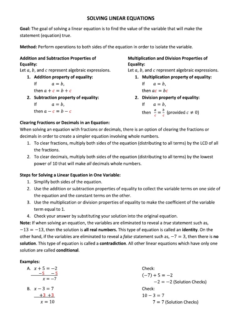 Solving Linear Equations Practice | PDF