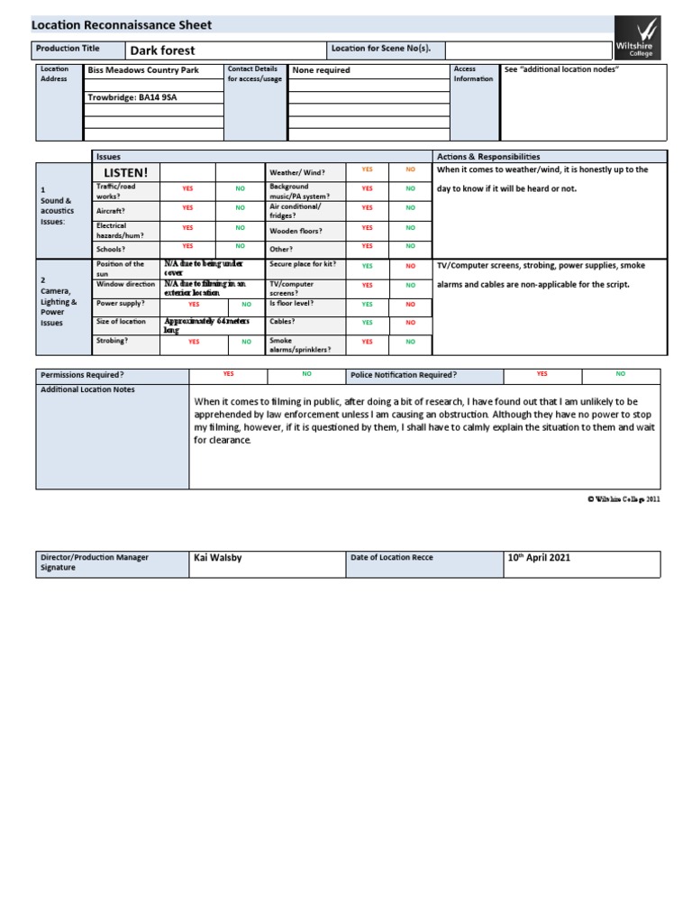Location Reconnaissance Sheet | PDF | Computing And Information Technology