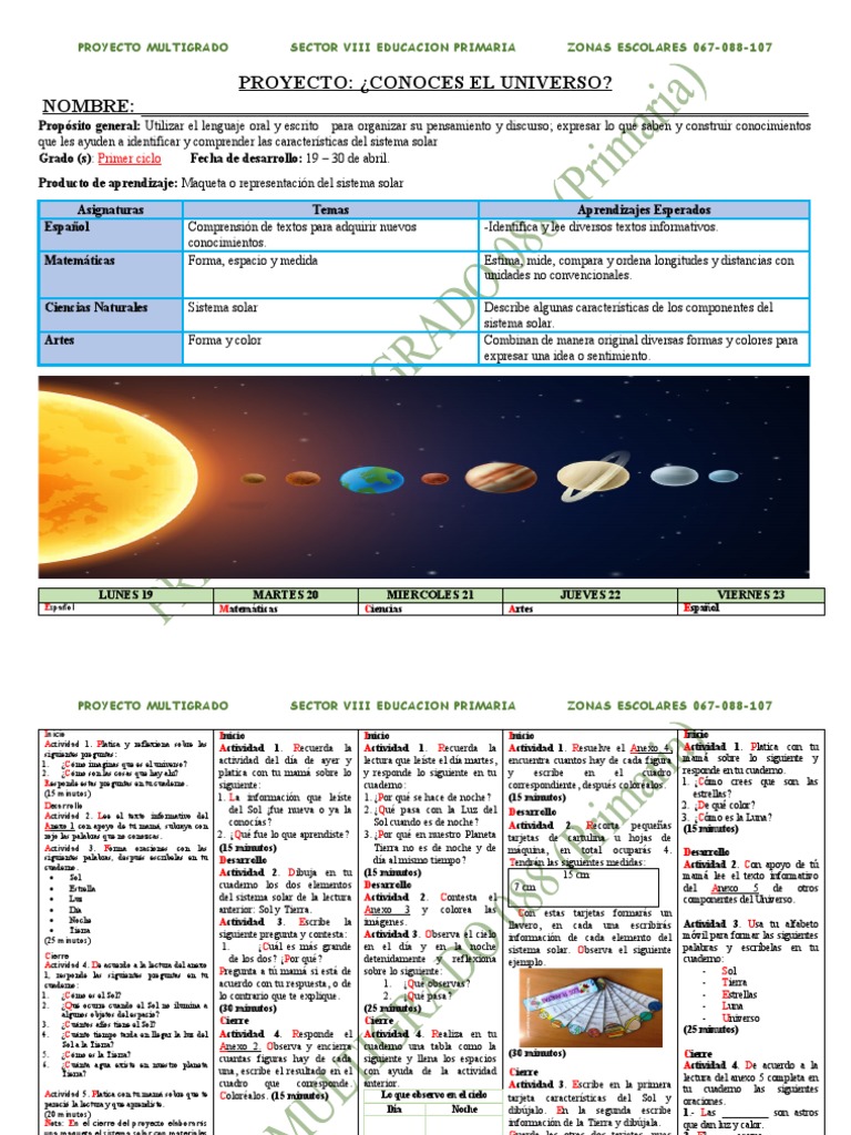 Proyecto Primer Ciclo 19-30 Abril 2021 | PDF | Dom | Universo