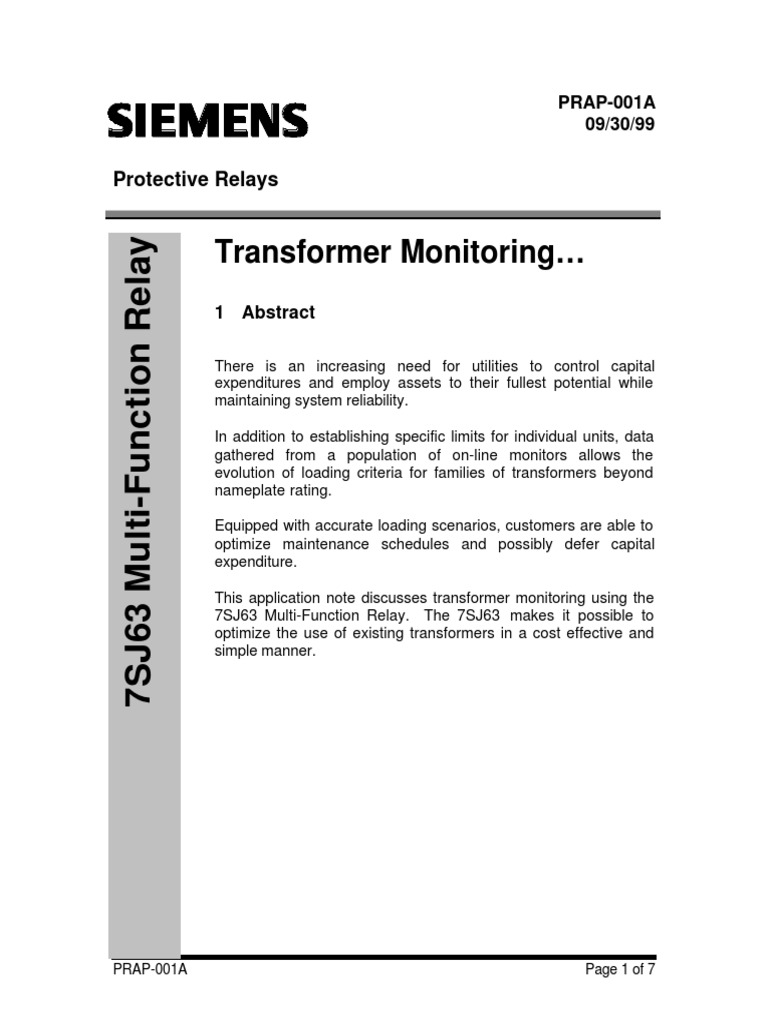 Transformer Monitoring Protective Relays Pdf Transformer Relay