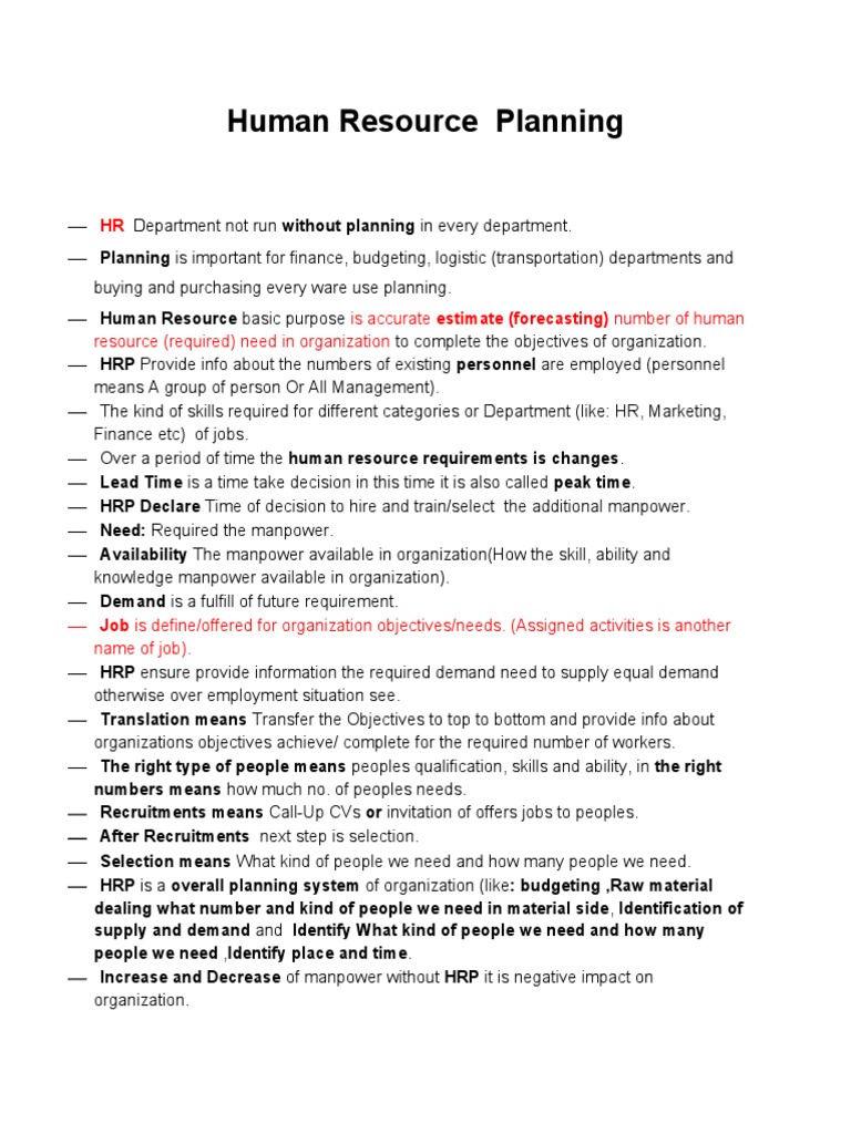 Human Resource Planning (HRP) Notes | PDF | Human Resources | Forecasting