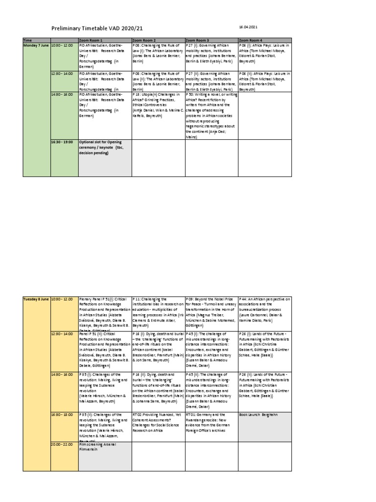VAD 21 Timetable 20 April 21 | PDF