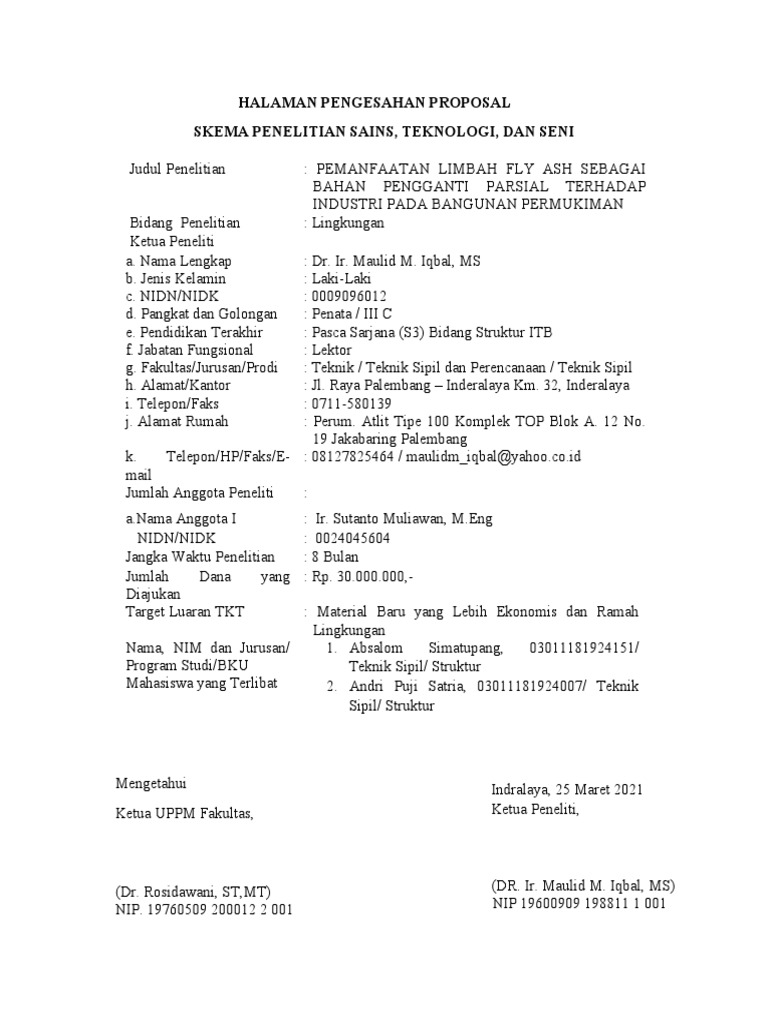 Lembar-Pengesahan-Penelitian-Proposal Bata Fly Ash - Salin | PDF