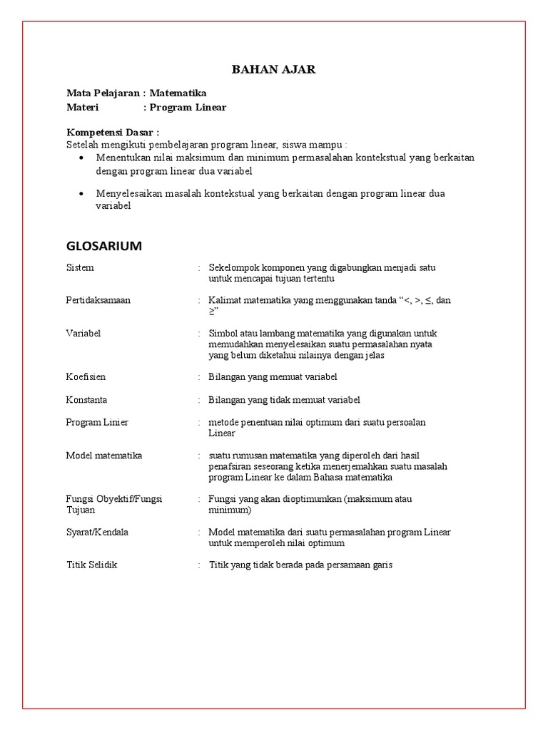 Bahan Ajar Program Linear | PDF
