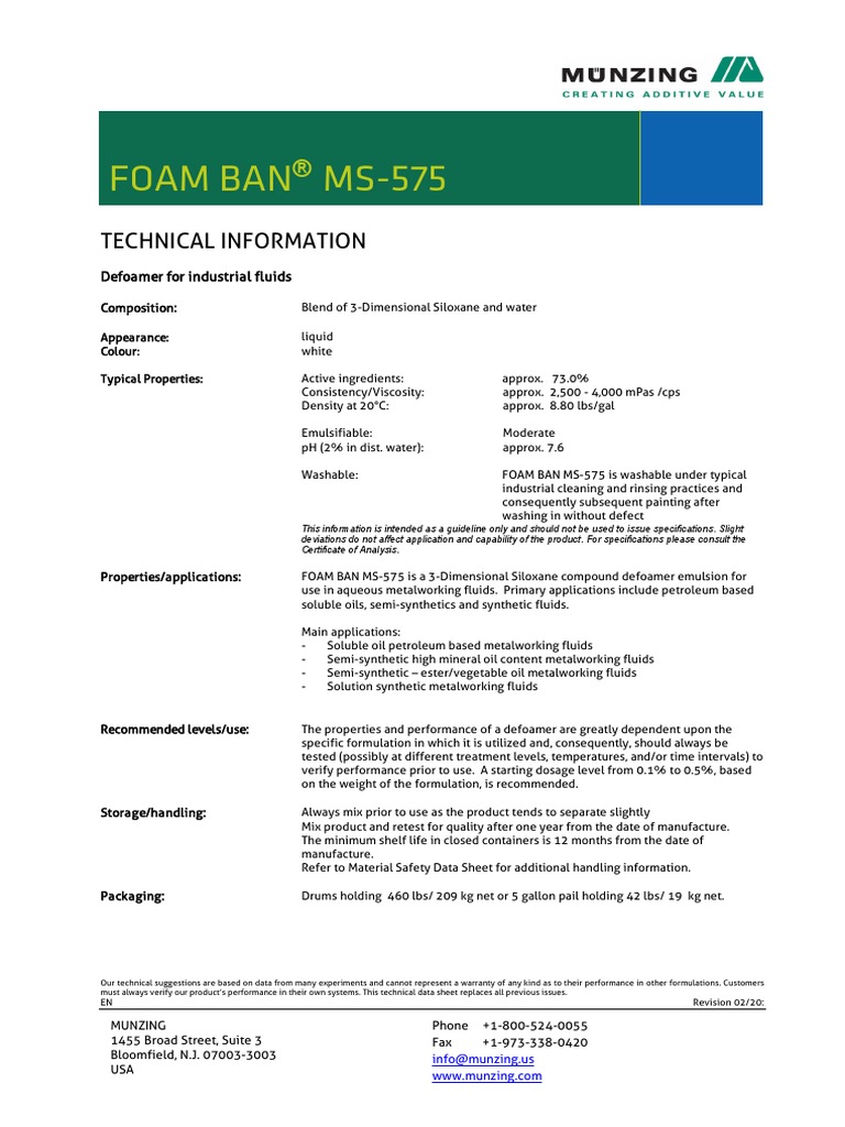 Foam Ban MS-575: Technical Information | PDF | Industrial Processes ...