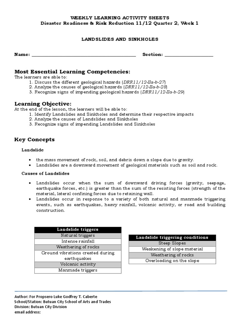 DRRR - Q2 - Week 1 | Download Free PDF | Landslide | Sinkhole