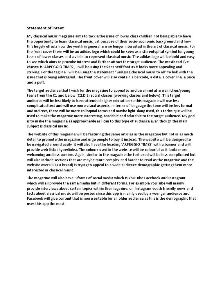 Statement of Intent | PDF | Hyperlink | Websites