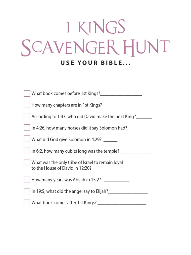 I Kings Scavenger Hunt I Kings Scavenger Hunt: Use Your Bible... Use ...