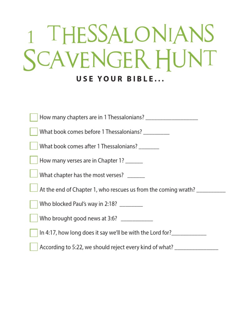 Thessalonians Scavenger Hunt Thessalonians Scavenger Hunt: Use Your ...