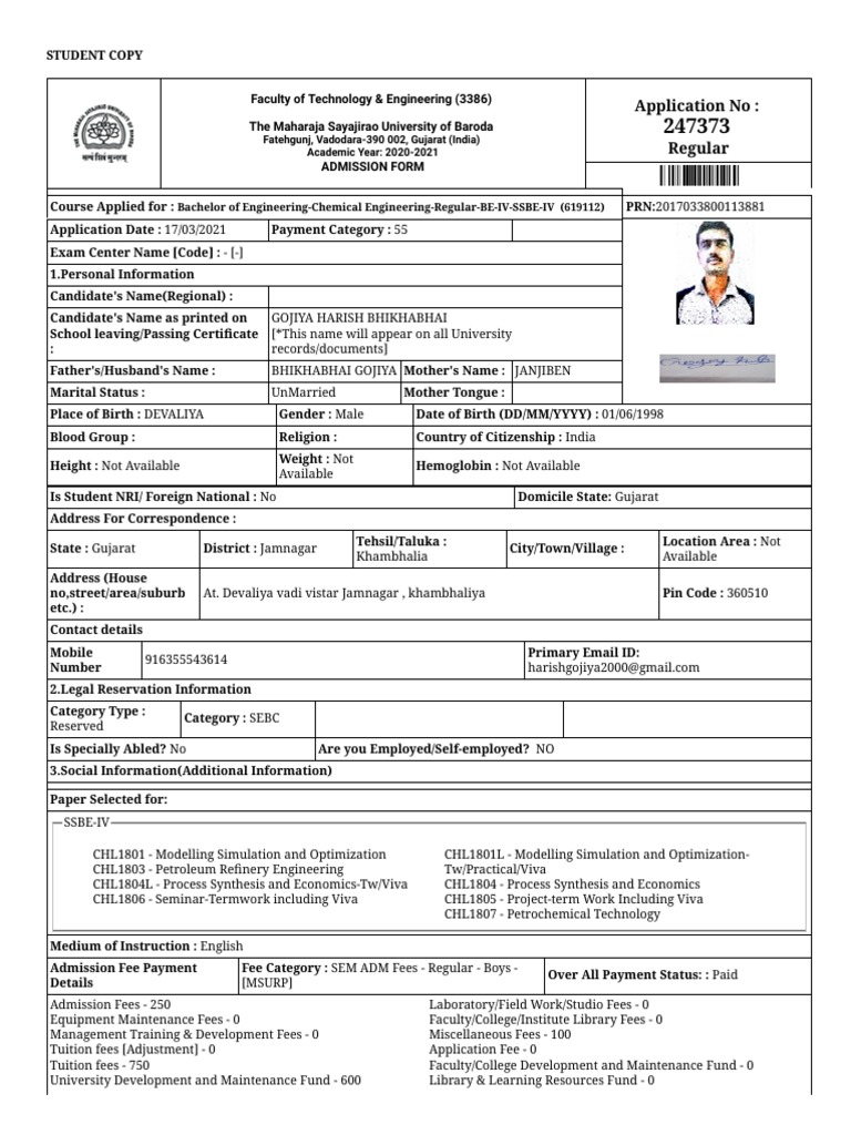 Aplication Form | PDF | Fee | College