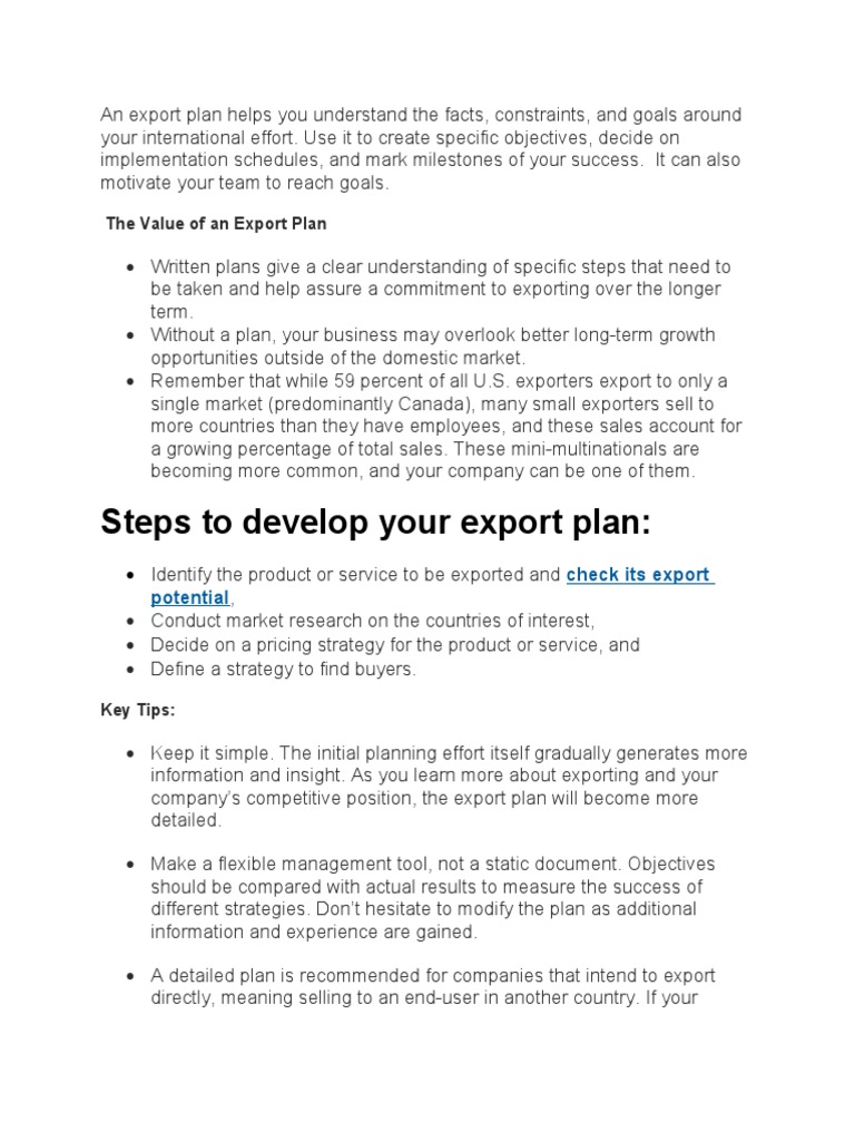 Steps To Develop Your Export Plan | PDF | Exports | Sales