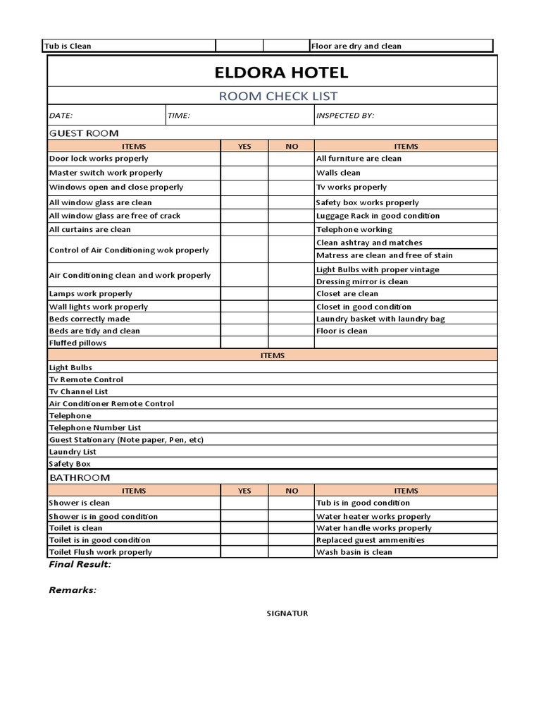 Room Checklist - I Made Prahlada Gusti Warmadewa | PDF | Toilet | Shower
