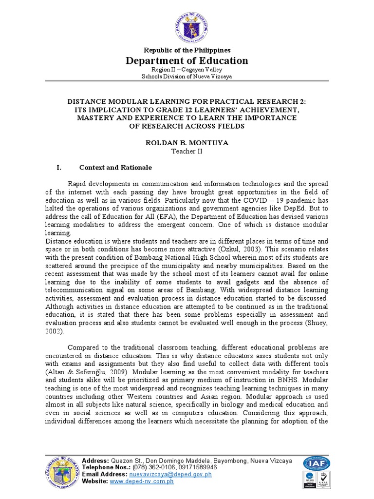 Action Research Proposal ROLDAN PR2 | PDF | Learning | Educational Assessment