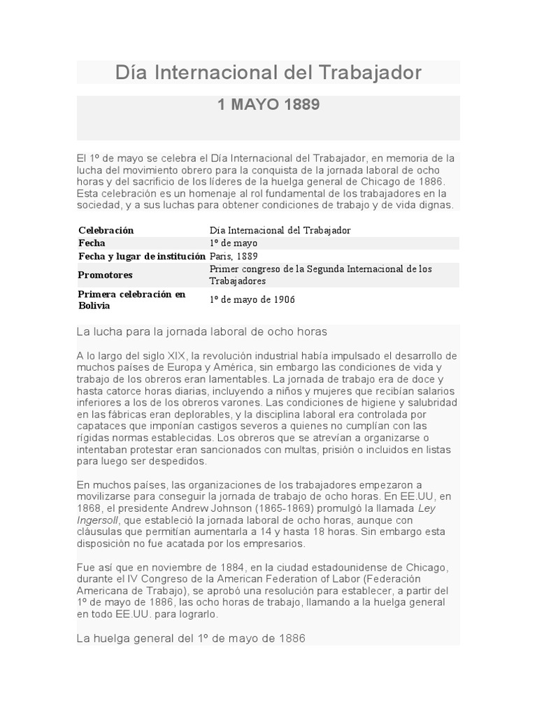 Historia del Día del Trabajador | PDF | Labor | Labor