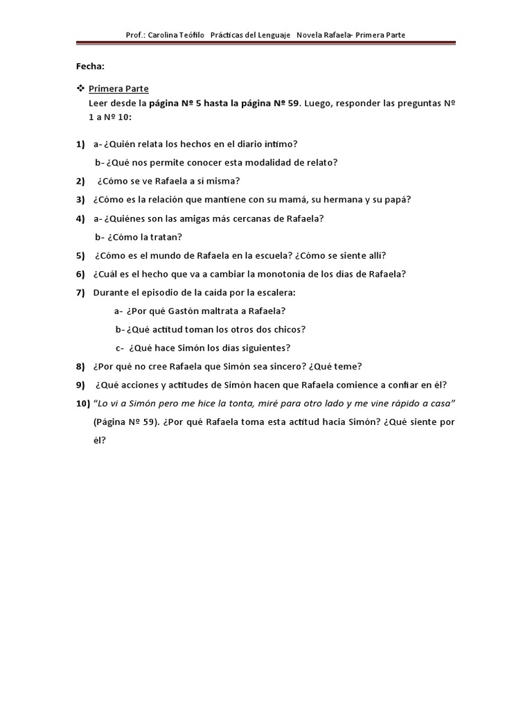 1ro - PDL - Novela Rafaela - Primera Parte | PDF