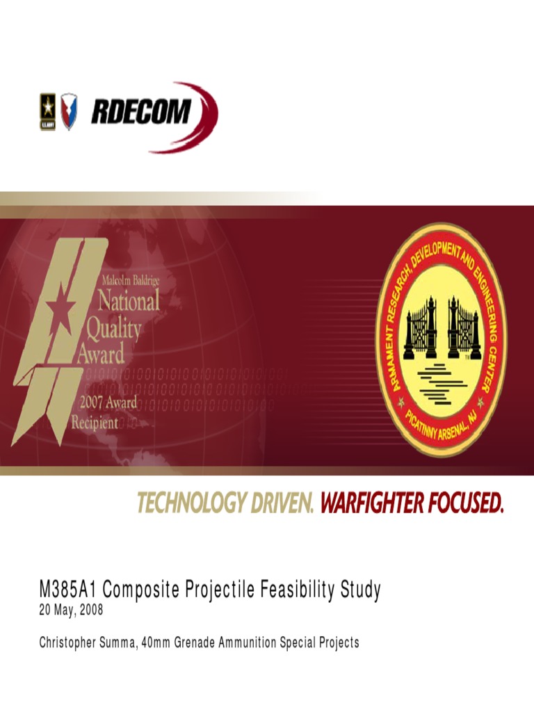 M385A1 Composite Projectile Feasibility Study: 20 May, 2008 Christopher ...