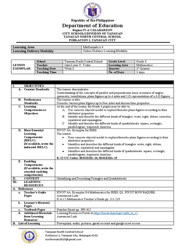 Department of Education: Republic of The Philippines | PDF | Rectangle ...