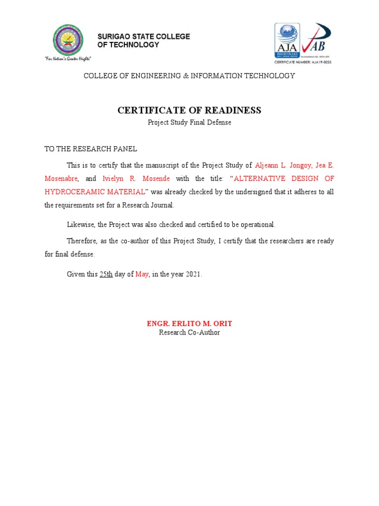 Certificate of Readiness 2021 | PDF