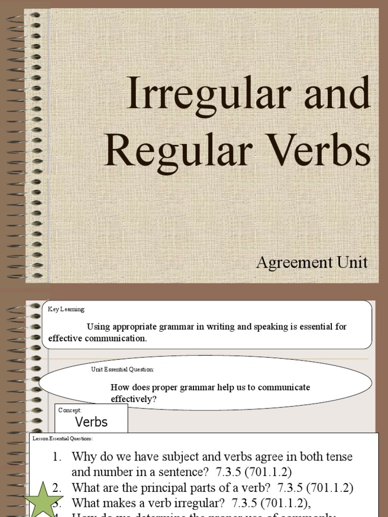 Irregular and Regular Verbs: Agreement Unit | PDF | Verb | Linguistic ...